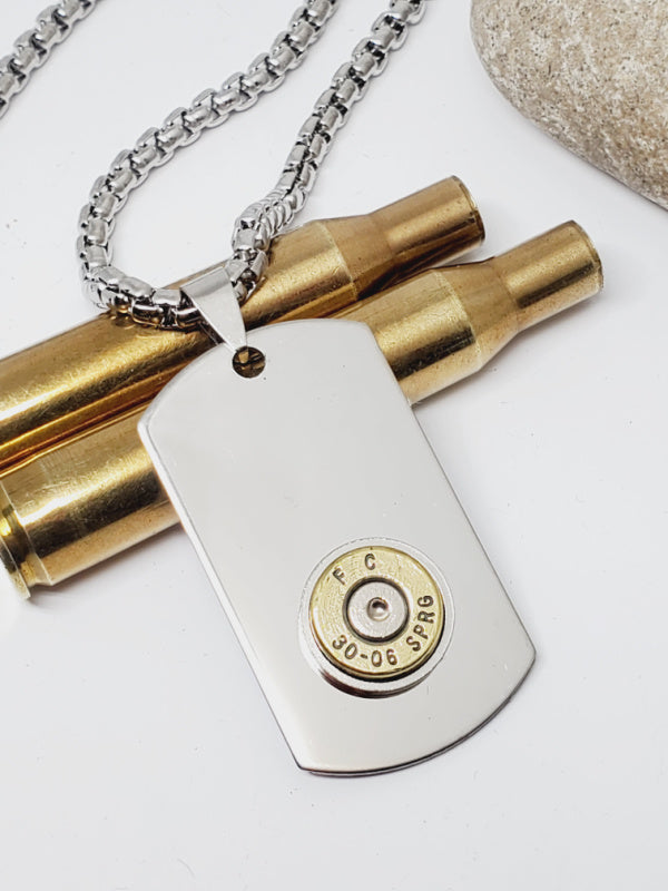Large Stainless Steel Dog Tag Bullet Necklace from SureShot Jewelry